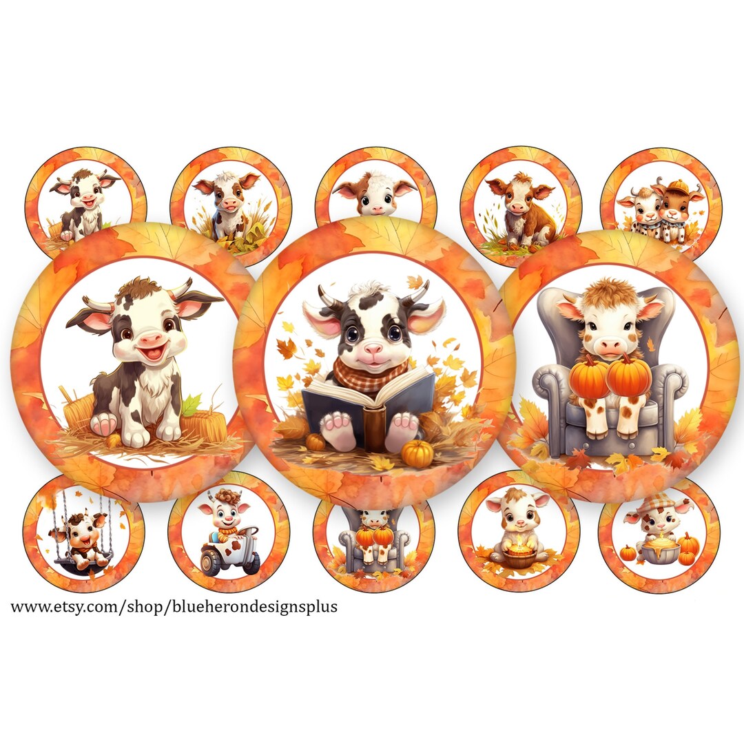 Baby Fall Cows-playful Baby Cows-1 Inch Bottle Cap Images-buy 3 Get 1 ...