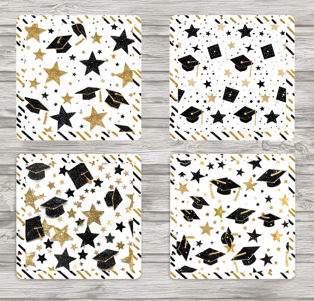 Graduation Black and Gold Sublimation 4x4 Inch Square Coasters | 1 JPEG ...