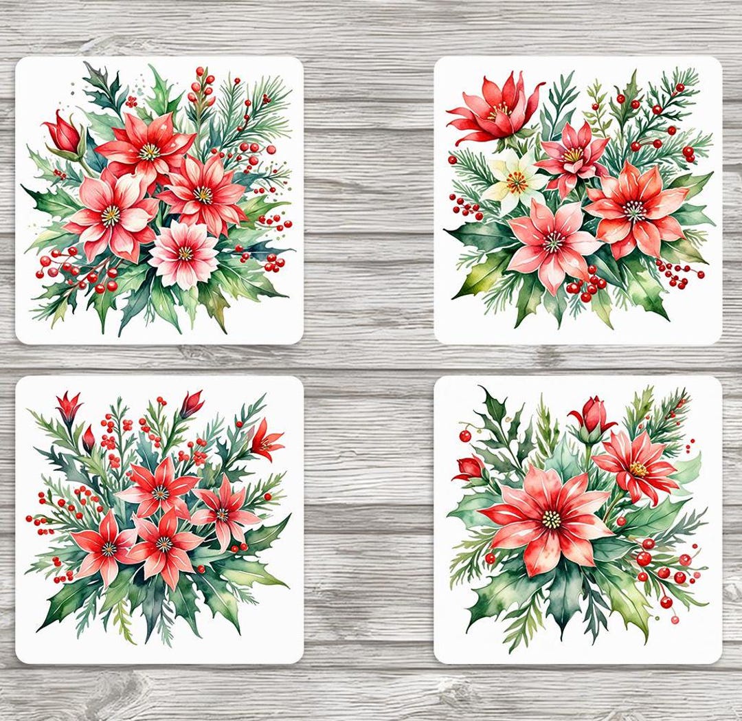 Christmas Flowers- 4x4 Inch Square Coasters-digital Download- Jpeg File ...