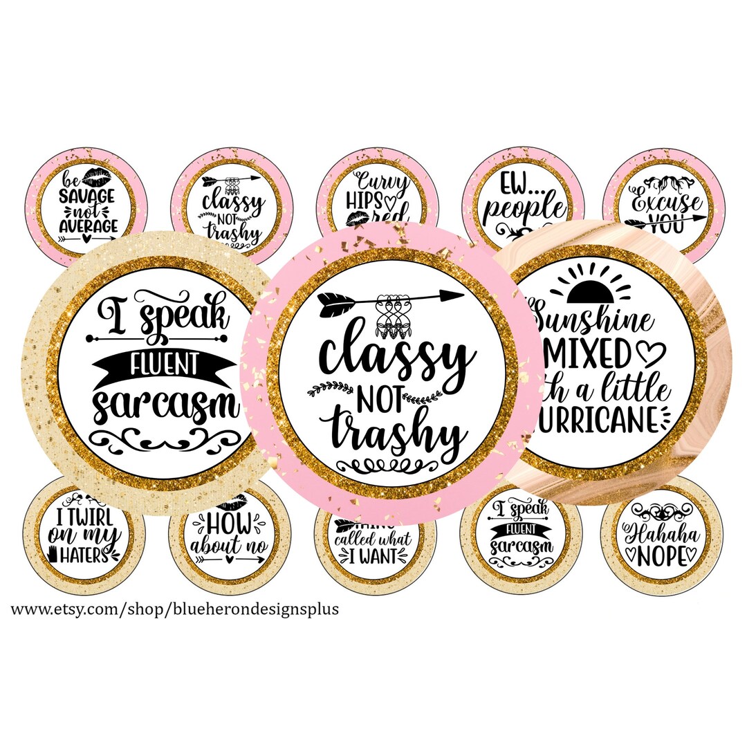 Sarcastic Sassy Quotes in Pink and Beige Frames-1 Inch Bottle Cap Image ...