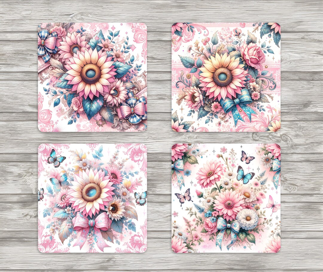 Pretty in Pink Flowers 4x4 Inch Square Coaster Template JPEG | 4 ...