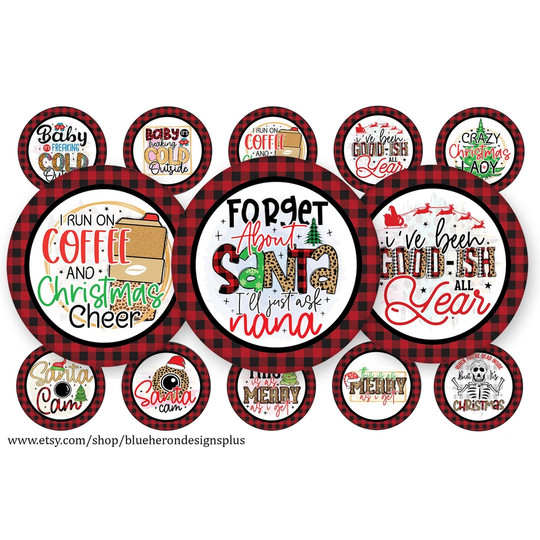 Buffalo Plaid Christmas Quotes-1 Inch Bottle Cap Sheet (digital ...