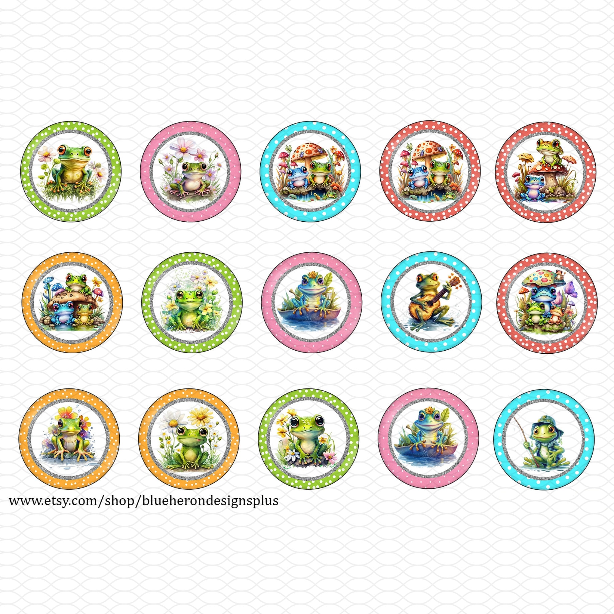 Happy Frogs-colorful Frogs-1 Inch Bottle Cap Designs, Buy 3 Get 1 Free ...