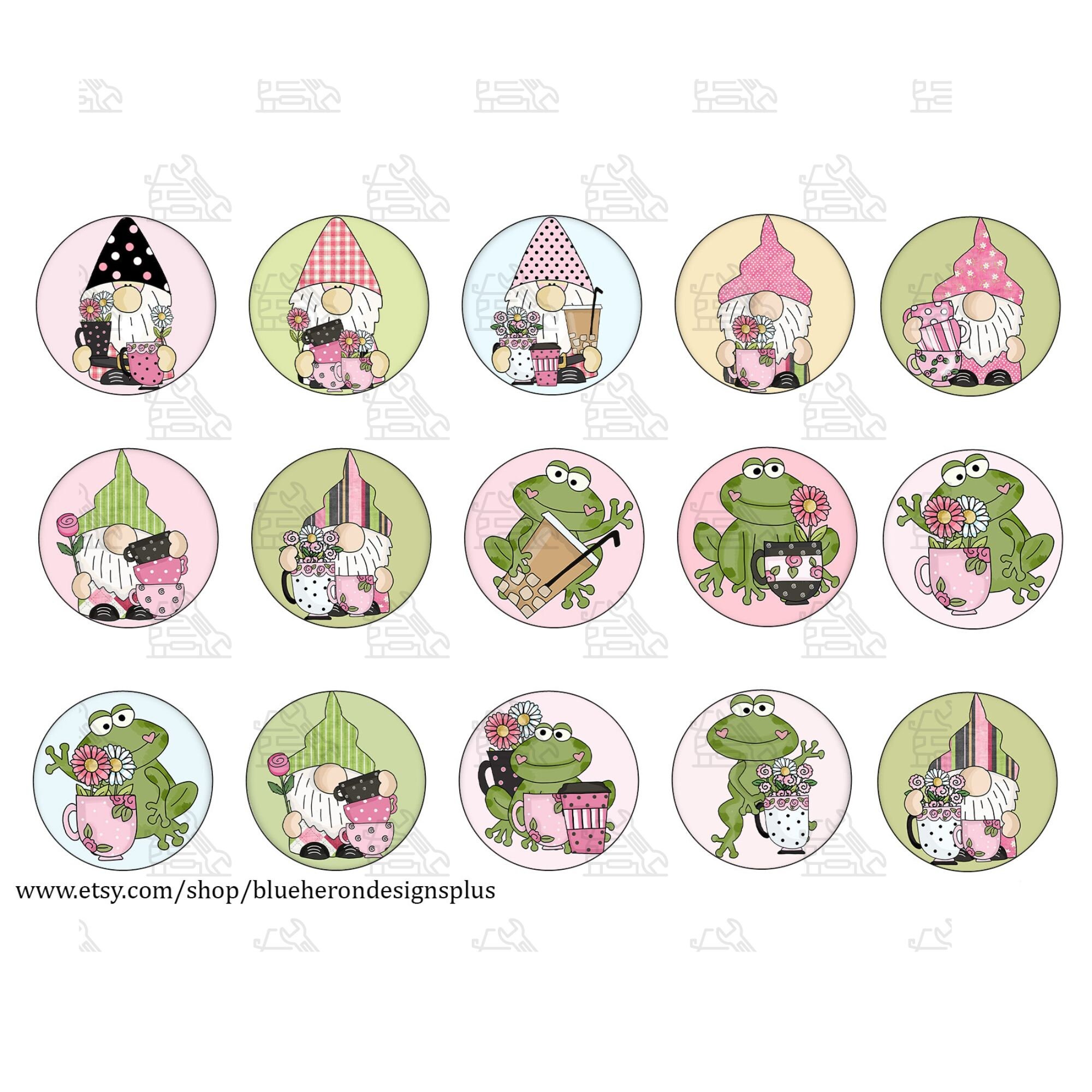 Coffee Frogs an Gnomes-1 Inch Bottle Cap Designs,15- 1in Circles on 4x6 ...