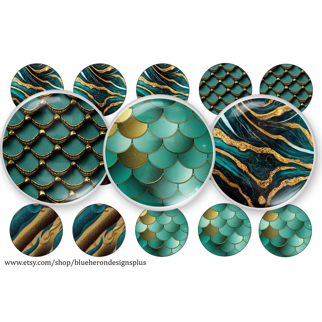 Teal & Gold Mermaid Glitter-1 Inch Bottle Cap Images-. Digital Download ...
