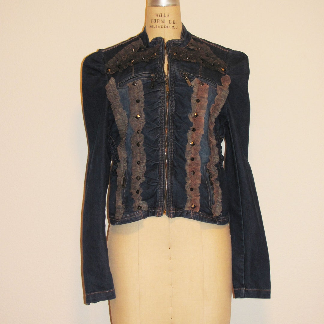 Upcycled Rocker Denim Jacket Studded - Etsy
