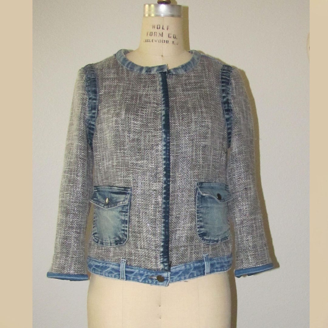 Upcycled Tweed Jacket With Denim Trim - Etsy