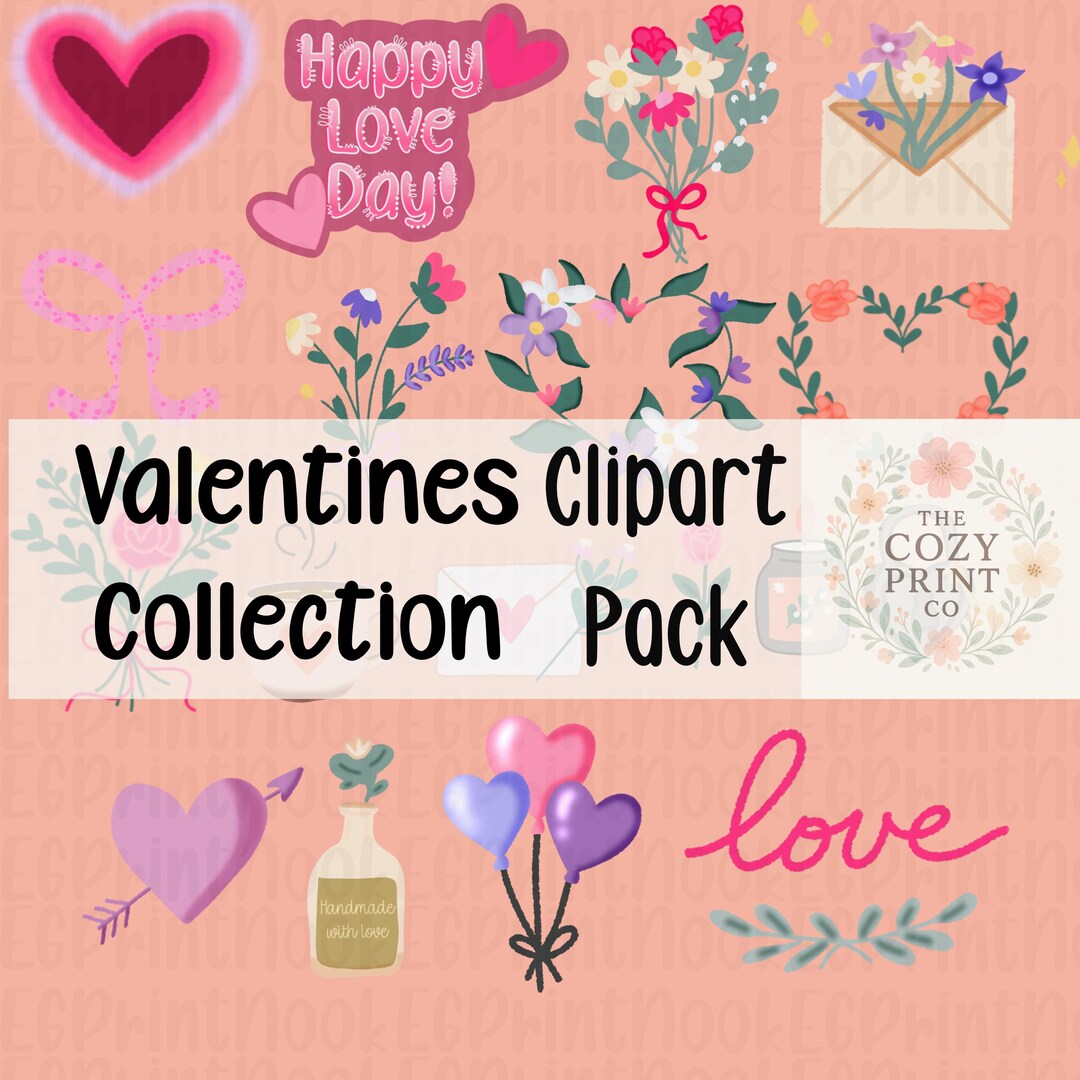 Valentines Clip Art Pack Hand Drawn PNG - Etsy