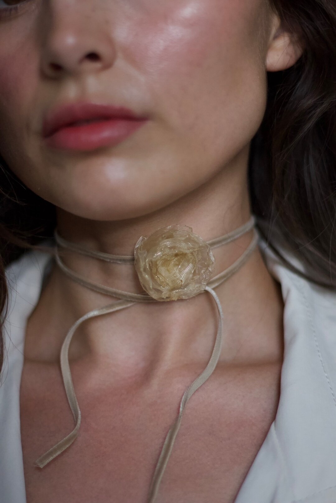 Handmade Corsage Flower Choker in Beige - Etsy