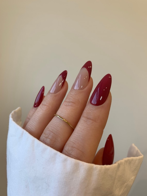Dark Red Almond Nails