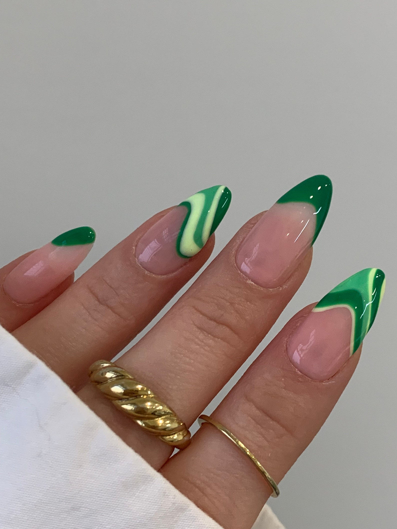 Bright Multi Green French Swirl Detail Nails Salon Quality - Etsy