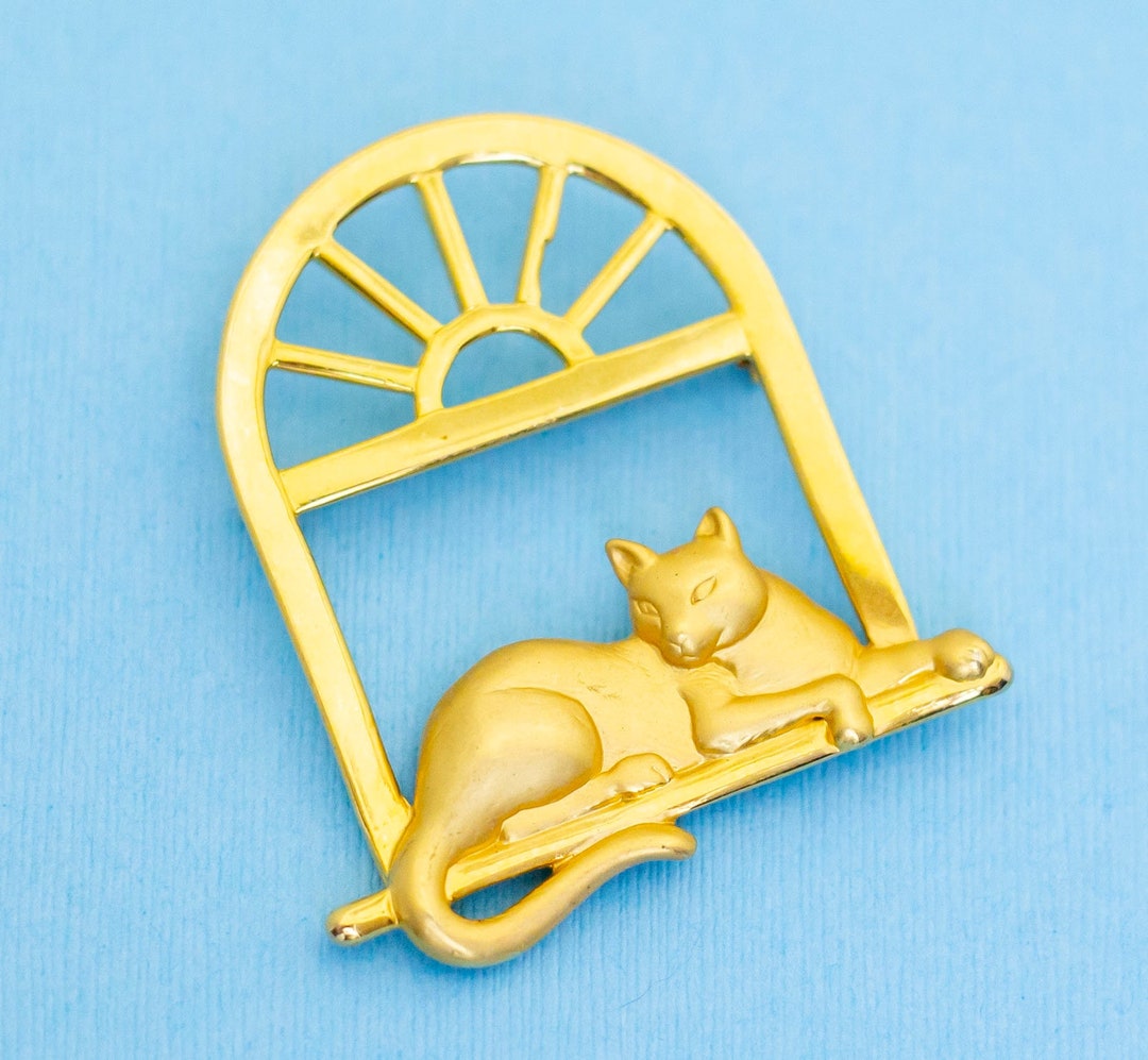Vintage Gold Tone Window Cat Brooch by JJ N29 - Etsy