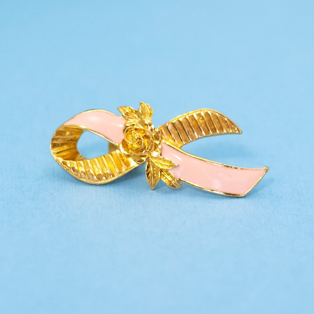 Vintage Ruban Rose Gold Tone Floral Cancer Awareness Pin par - Etsy France