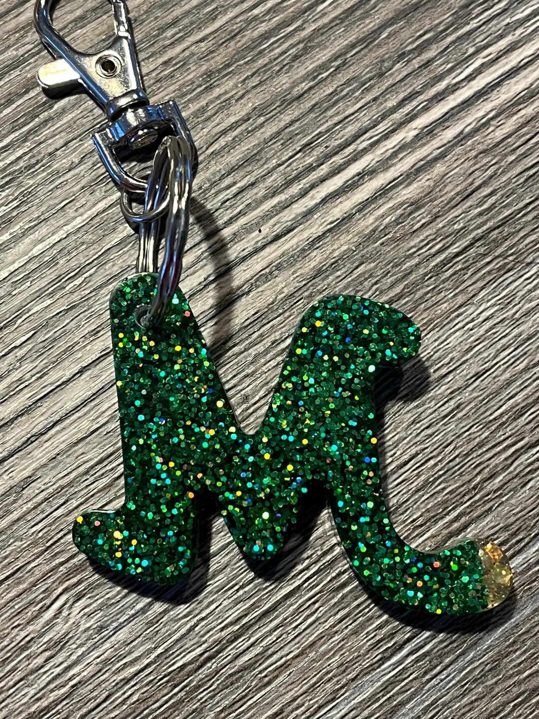 Green Letter M Super Sparkle Resin Keychain - Etsy