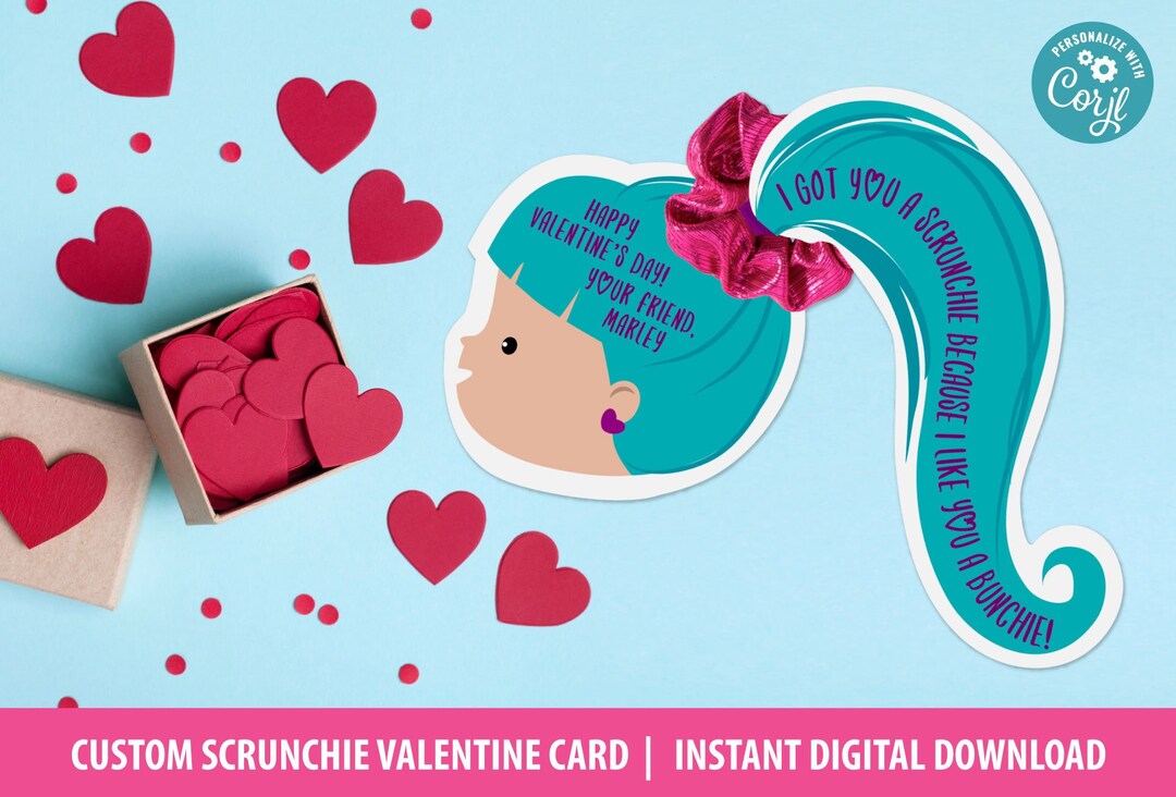 Scrunchie Valentine Printable Instant Digital Download Kids Valentine's ...