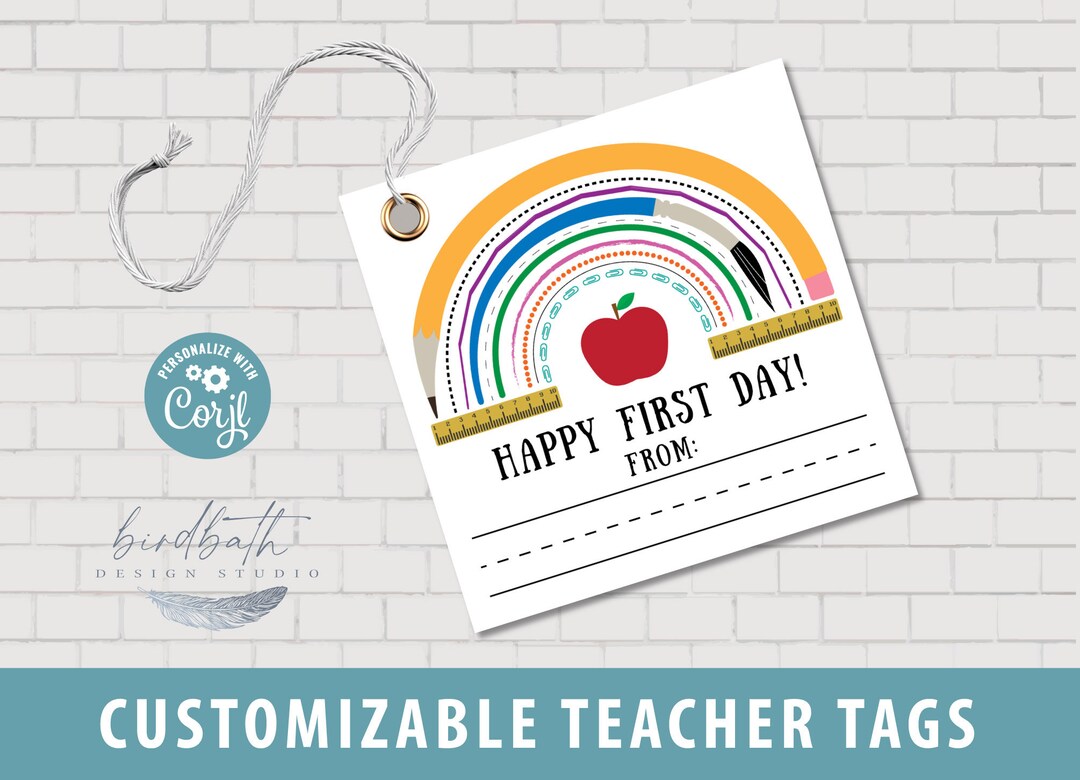 Customizable Teacher Gift Tag School Supply Rainbow Teacher ...