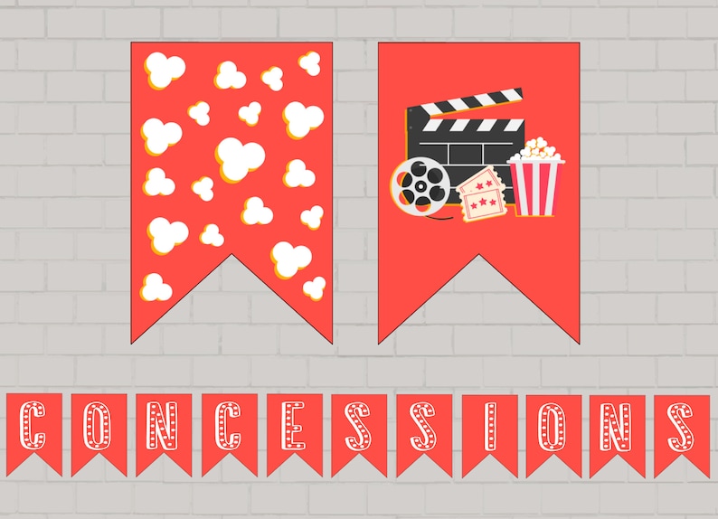Popcorn Movie Night Party Banner - Instant Digital Download - Backyard ...