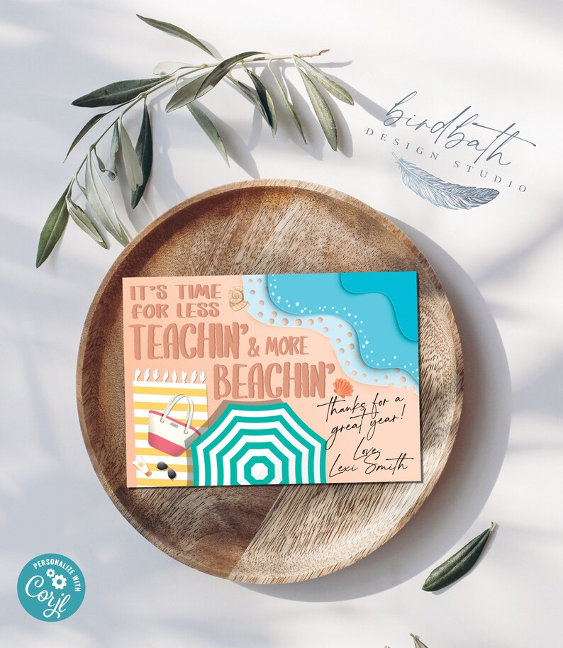 Less Teachin' More Beachin' Summer Teacher Gift Tag Fully Customizable ...