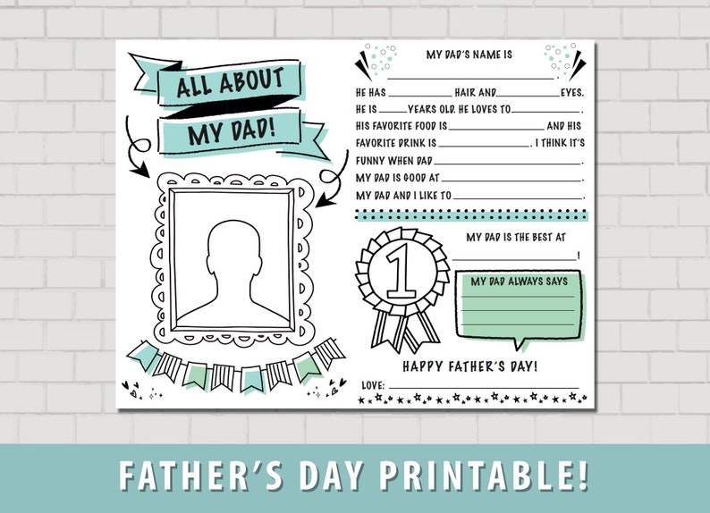 All About Dad - Father's Day Colorsheet Printable for Kids - Instant ...