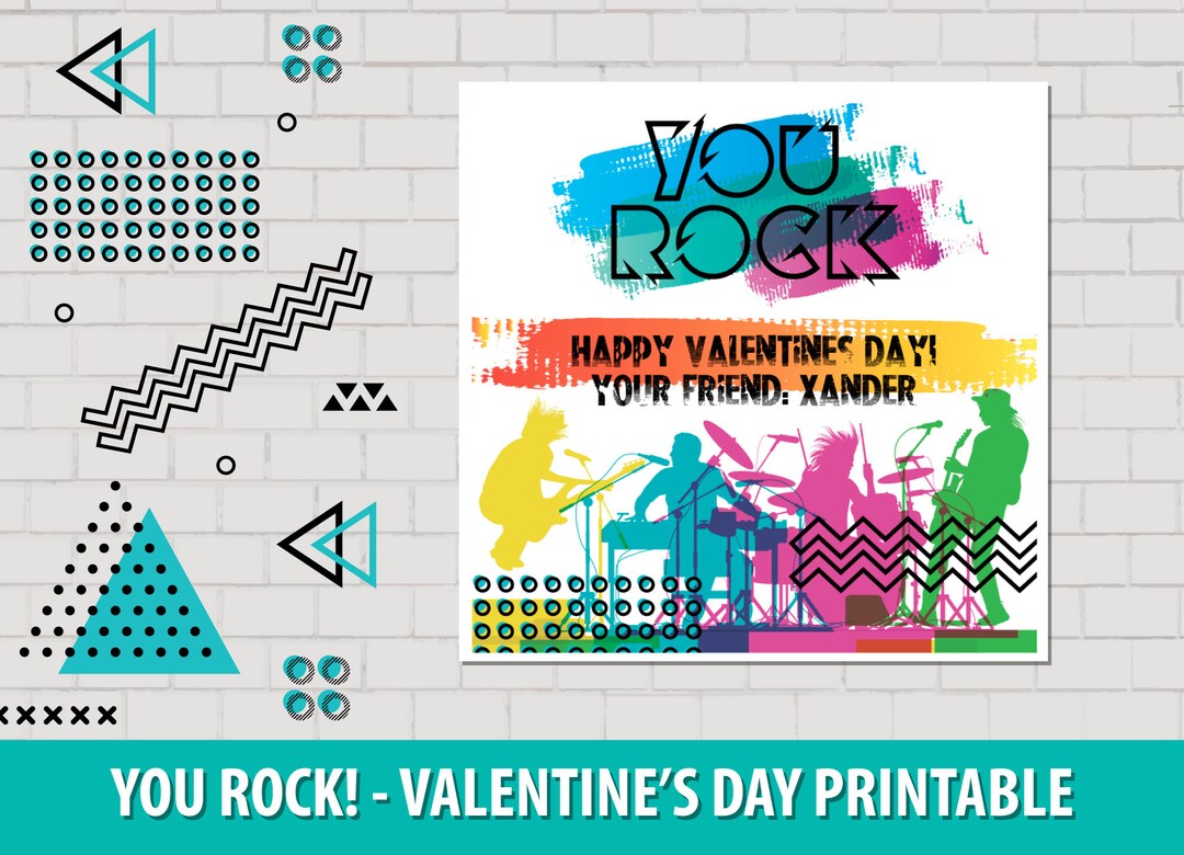 You Rock! Valentine's Day Printable - Customizable - Instant Digital ...