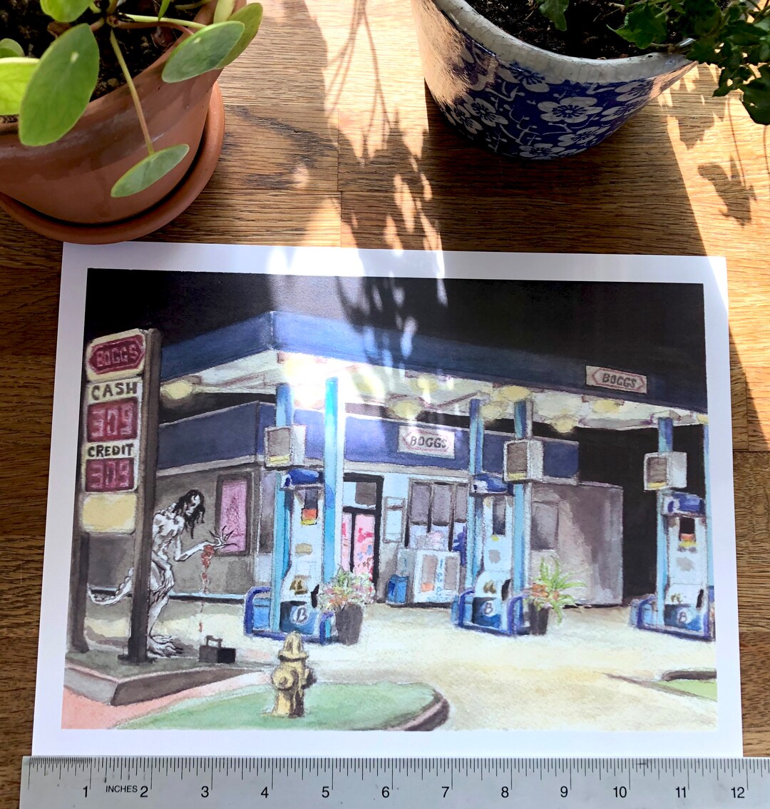Art Print of Boggs Gas Station Monster With Soup 9"x12" Including White ...