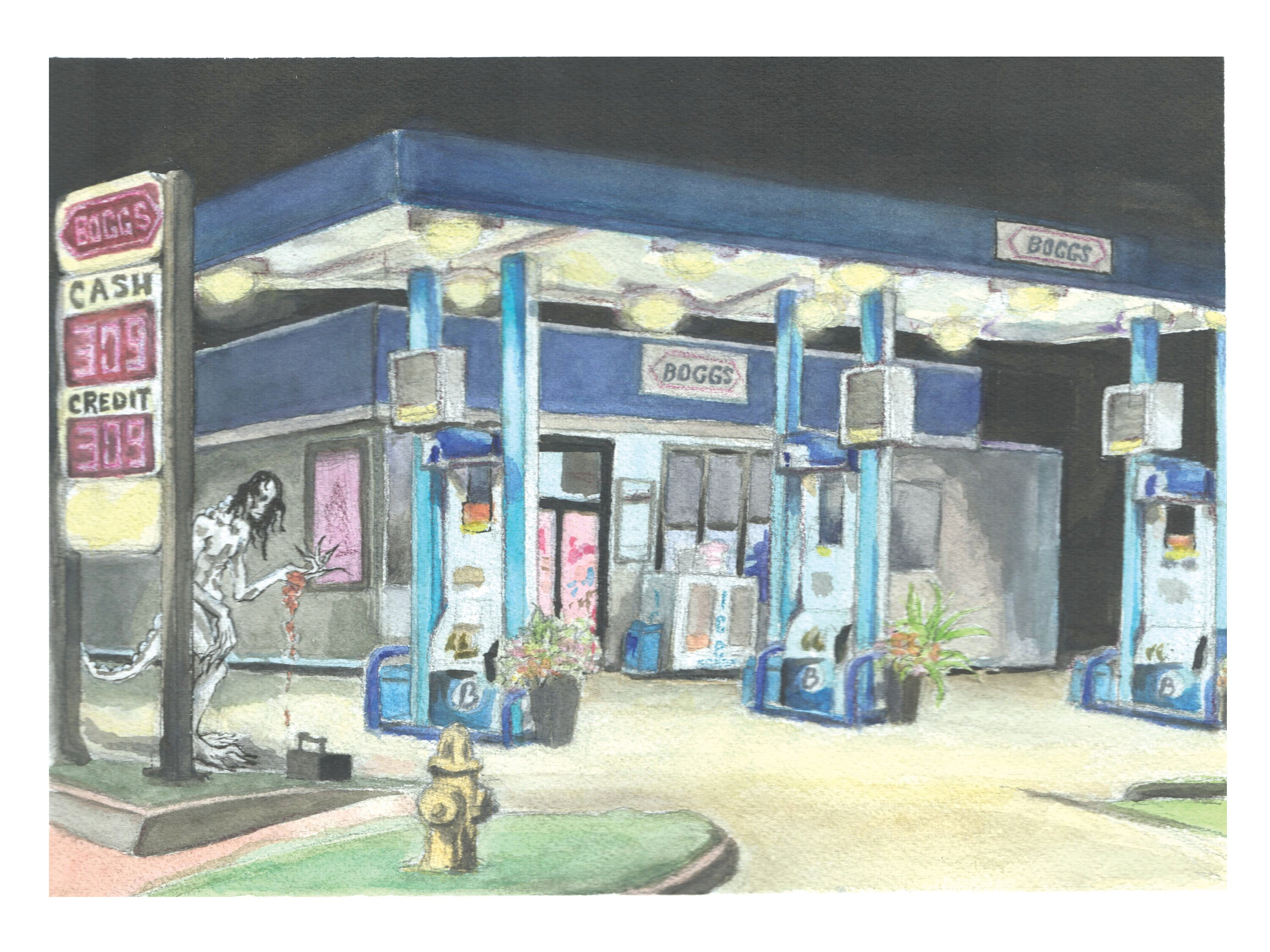 Art Print of Boggs Gas Station Monster With Soup 9"x12" Including White ...
