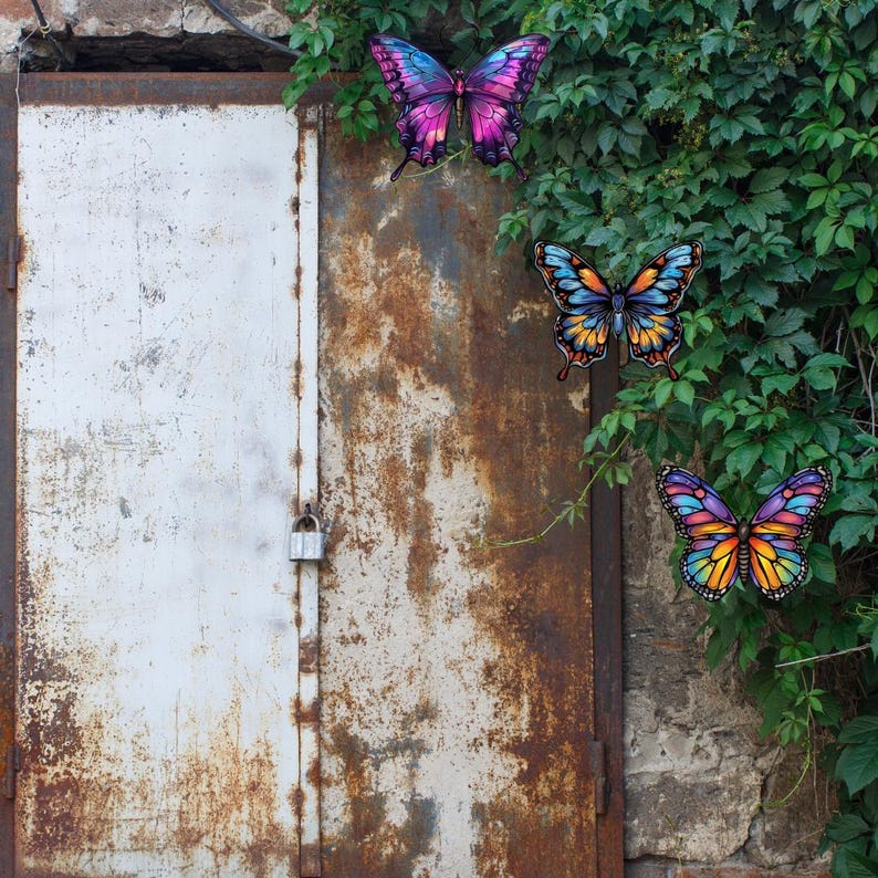 Colorful Butterfly Metal Wall Art, Butterfly Sign, Outdoor Patio Metal ...