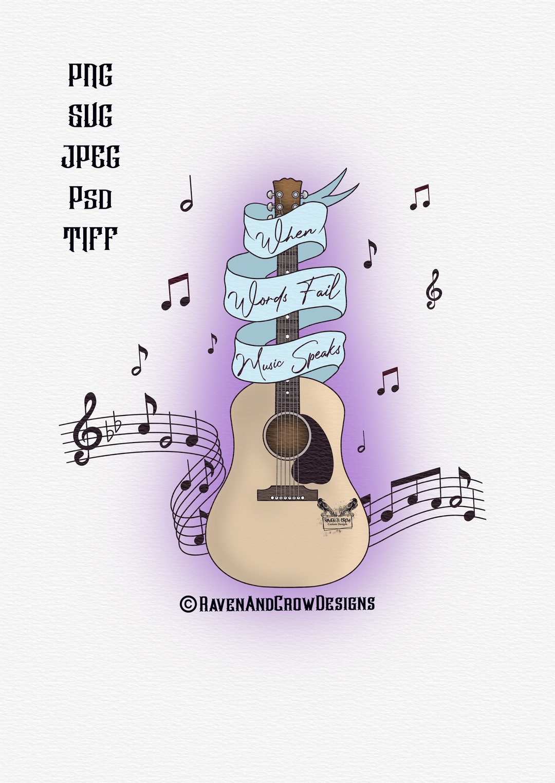 Acoustic Guitar Music Notes PNG SVG – Music Speaks Graphic (digital ...