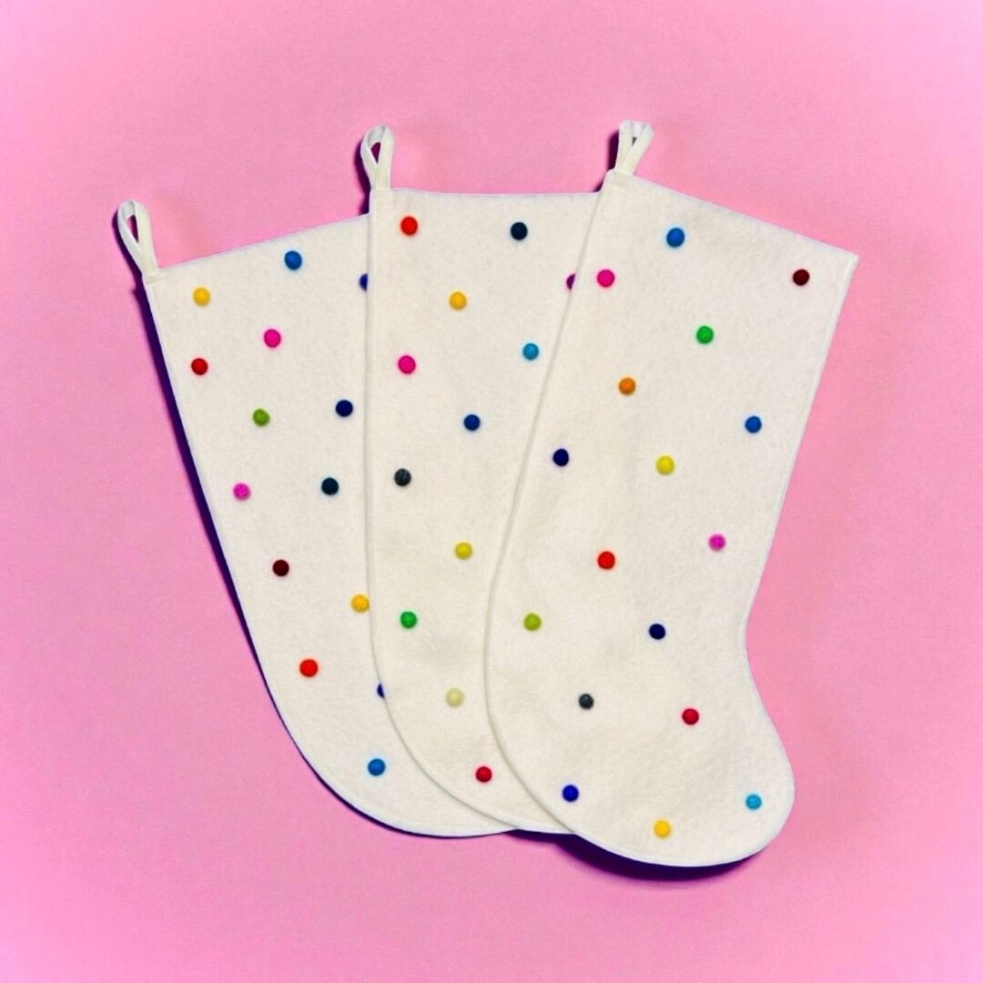 Handmade Felt Ball Christmas Stocking: Colorful Polka Dot Boho Decor - Etsy