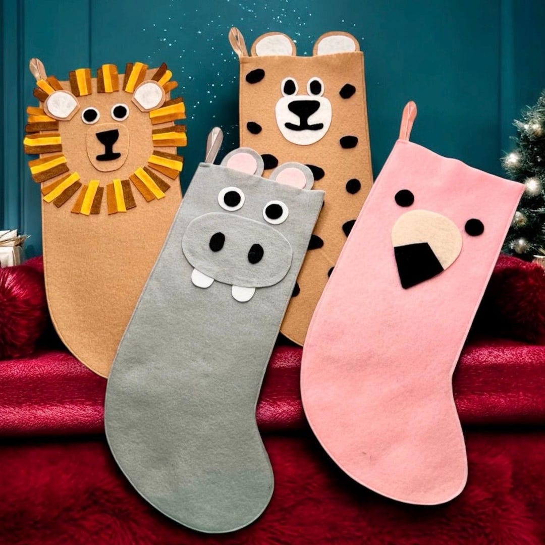 Safari Animal Christmas Stocking: Lion, Flamingo, Cheetah, Hippo - Etsy