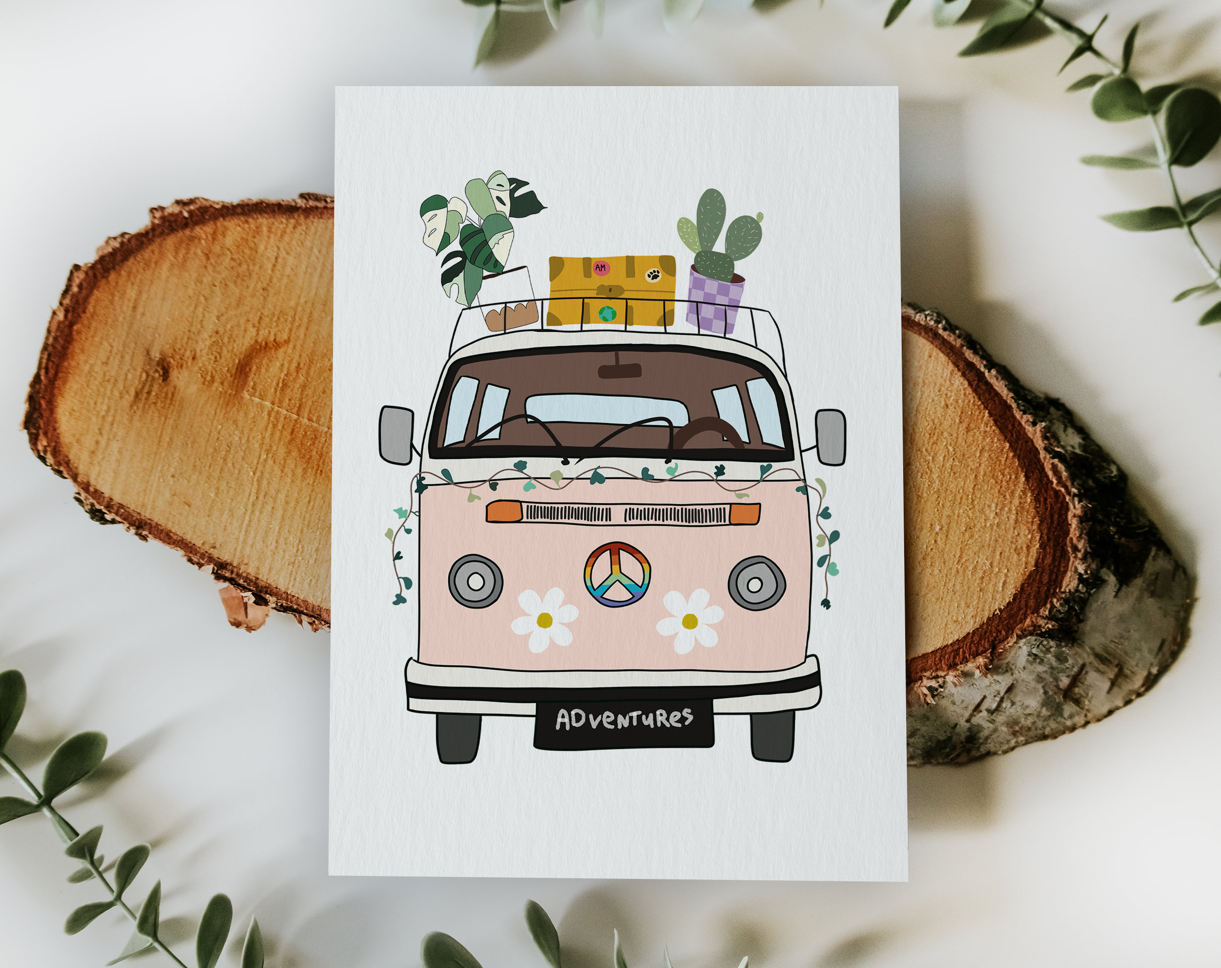 PRINTABLE Greeting Card With Volkswagen Van - Volkswagen Van Card ...