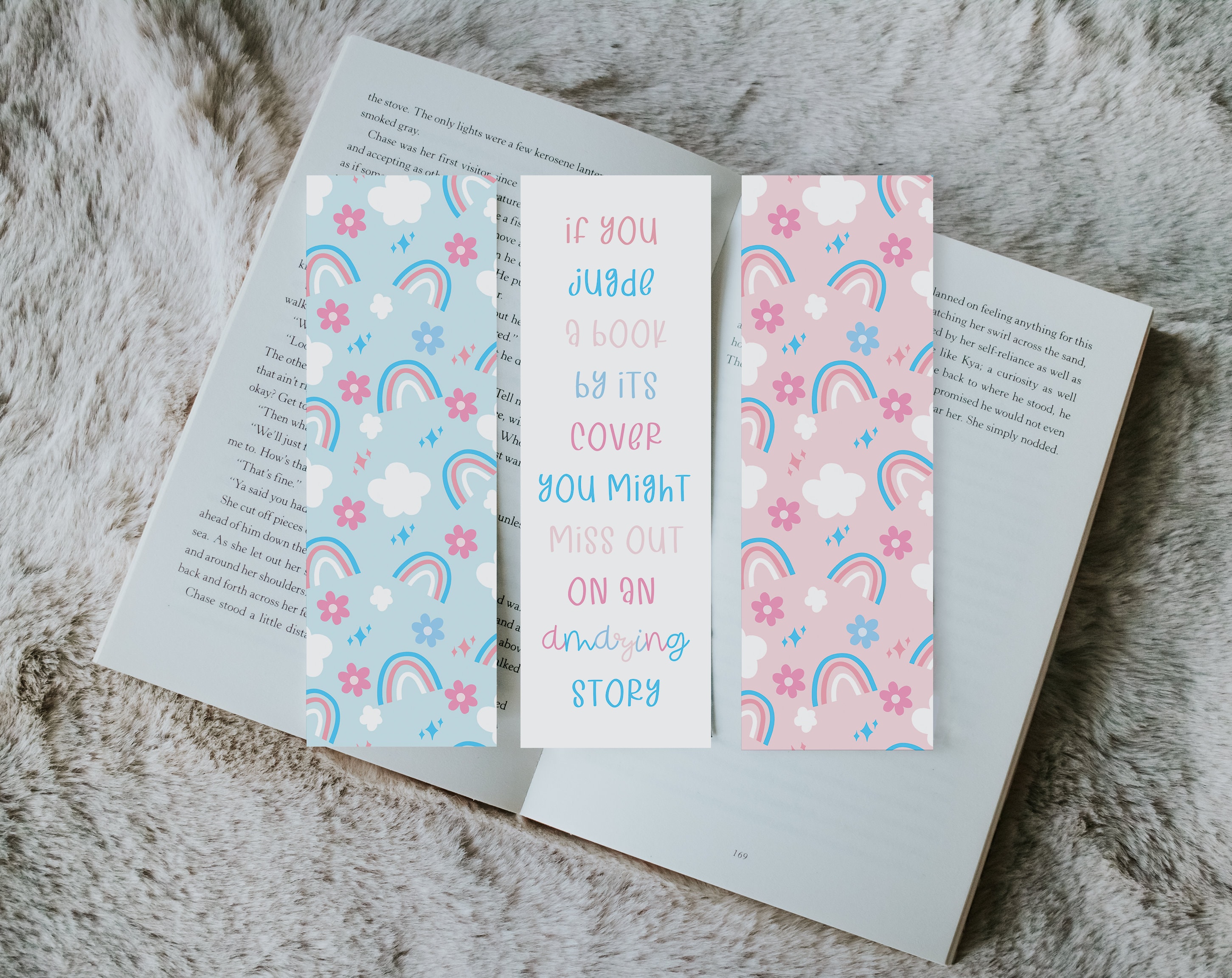 Set of 3 Cute Printable Rainbow Themed Bookmarks 2x6 Inch, Book Lovers ...