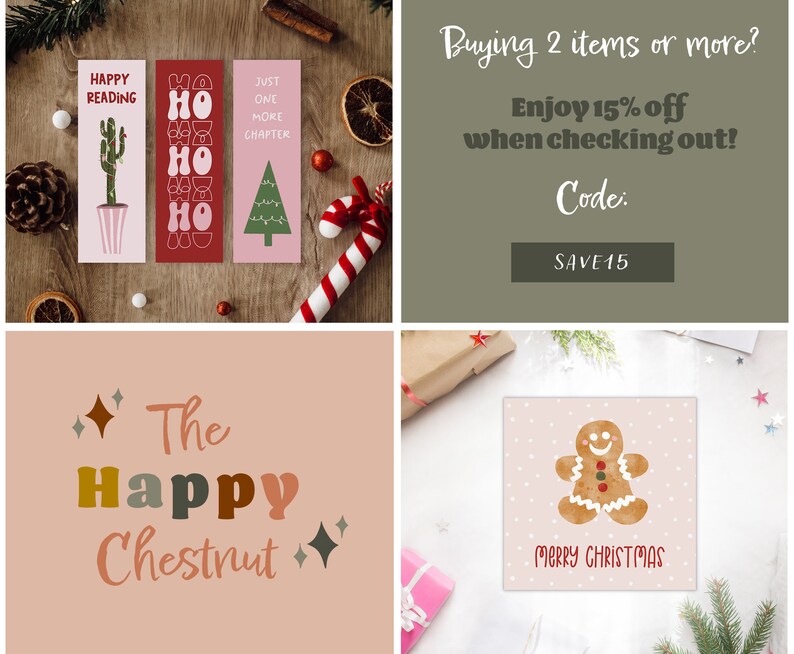 Set of 3 Printable Christmas Bookmarks - 2x6 Inch Bookmarks, Book ...