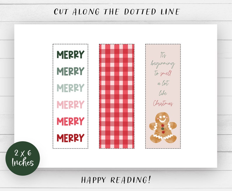 Set of 3 Printable Christmas Bookmarks - 2x6 Inch Bookmarks, Book ...