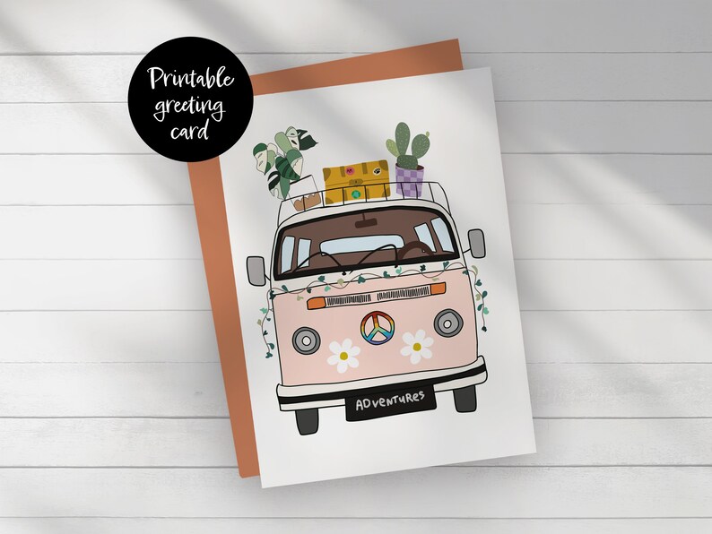 PRINTABLE Greeting Card With Volkswagen Van - Volkswagen Van Card ...