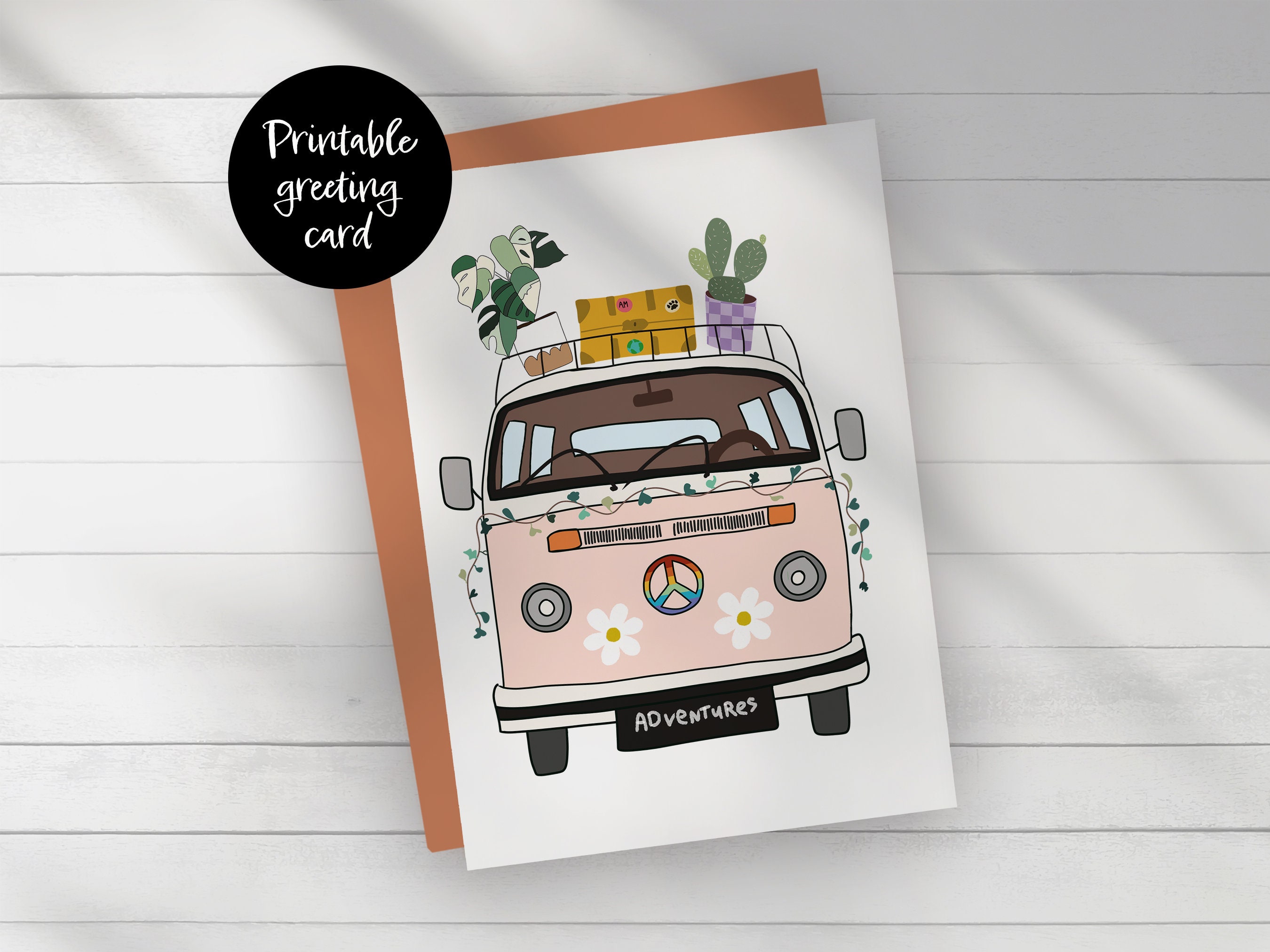 PRINTABLE Greeting Card With Volkswagen Van - Volkswagen Van Card ...