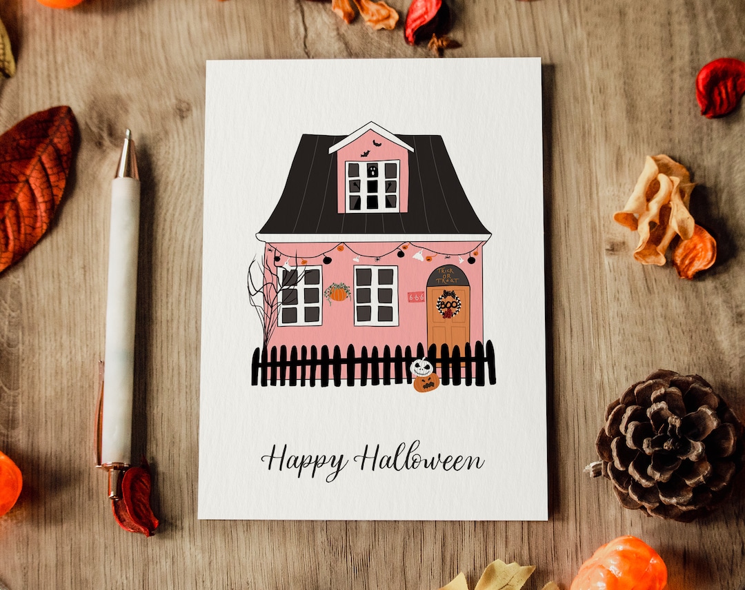 PRINTABLE Halloween Card - Happy Halloween House Illustration, Digital ...
