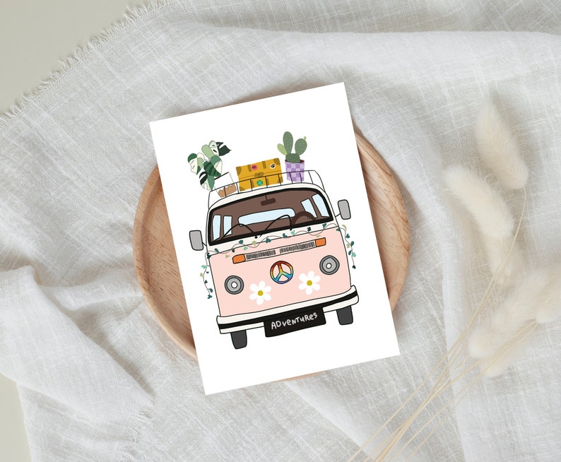 PRINTABLE Greeting Card With Volkswagen Van - Volkswagen Van Card ...
