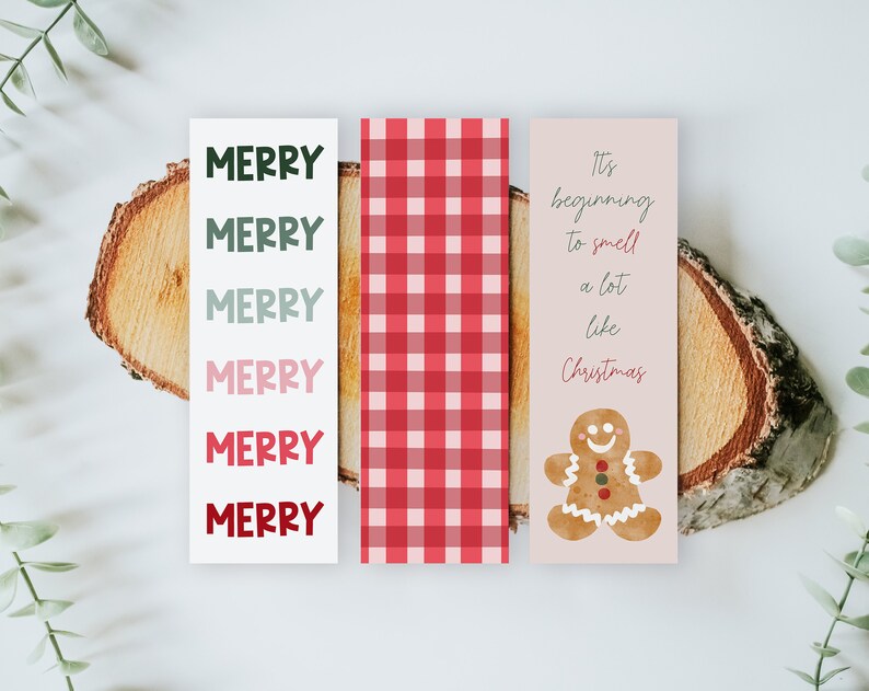 Set of 3 Printable Christmas Bookmarks - 2x6 Inch Bookmarks, Book ...