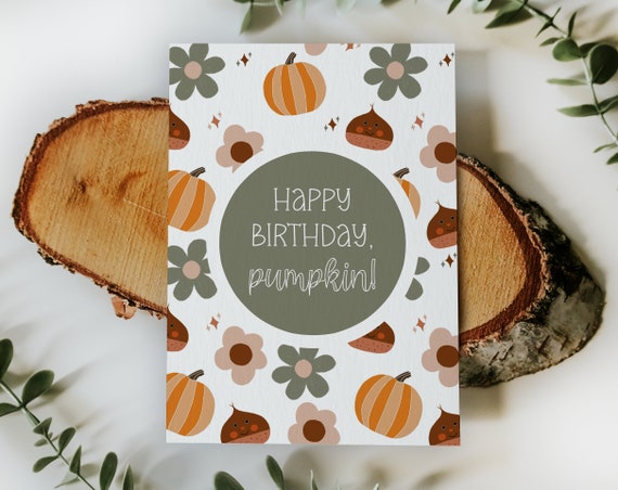 PRINTABLE Birthday Card With a Cozy Fall Pattern Happy - Etsy