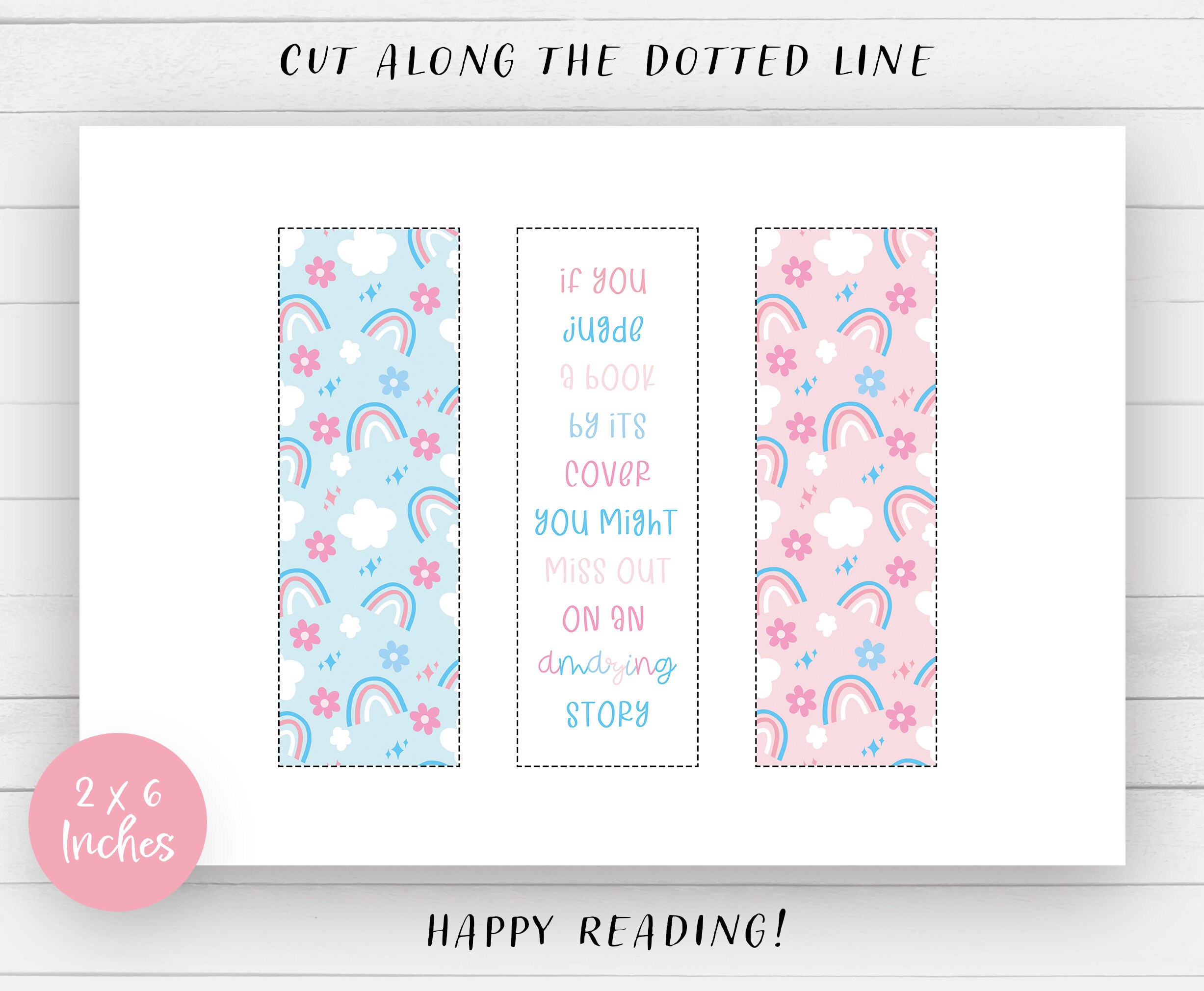 Set of 3 Cute Printable Rainbow Themed Bookmarks 2x6 Inch, Book Lovers ...