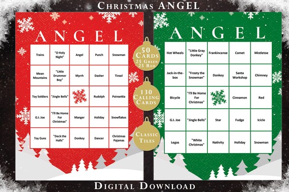 Party Favors & Games 50 Red & Green Christmas ANGEL Cards BINGO Party ...