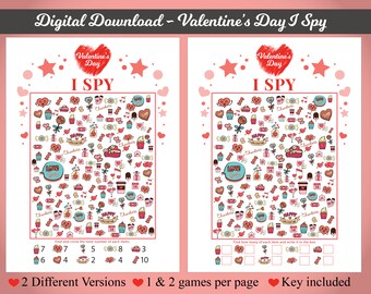Valentine's Day I Spy Activity Free Coloring Pages - Etsy