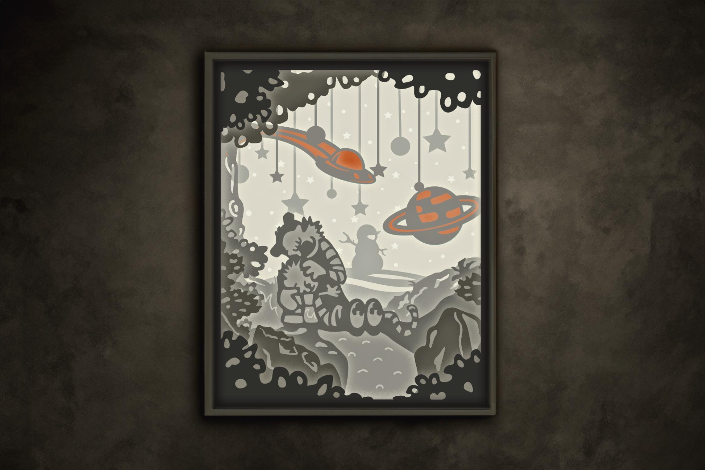 Calvin and Hobbes 3D Shadow Box SVG Files, Shadow Box Paper Cut for ...