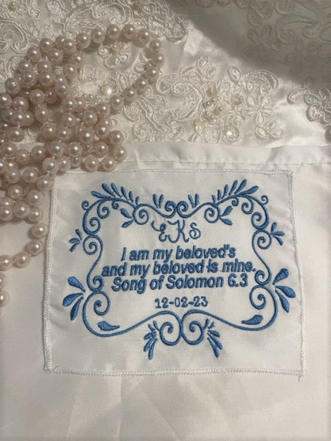 Monogramed Wedding Dress Label Something Blue for Bride Wedding Dress ...