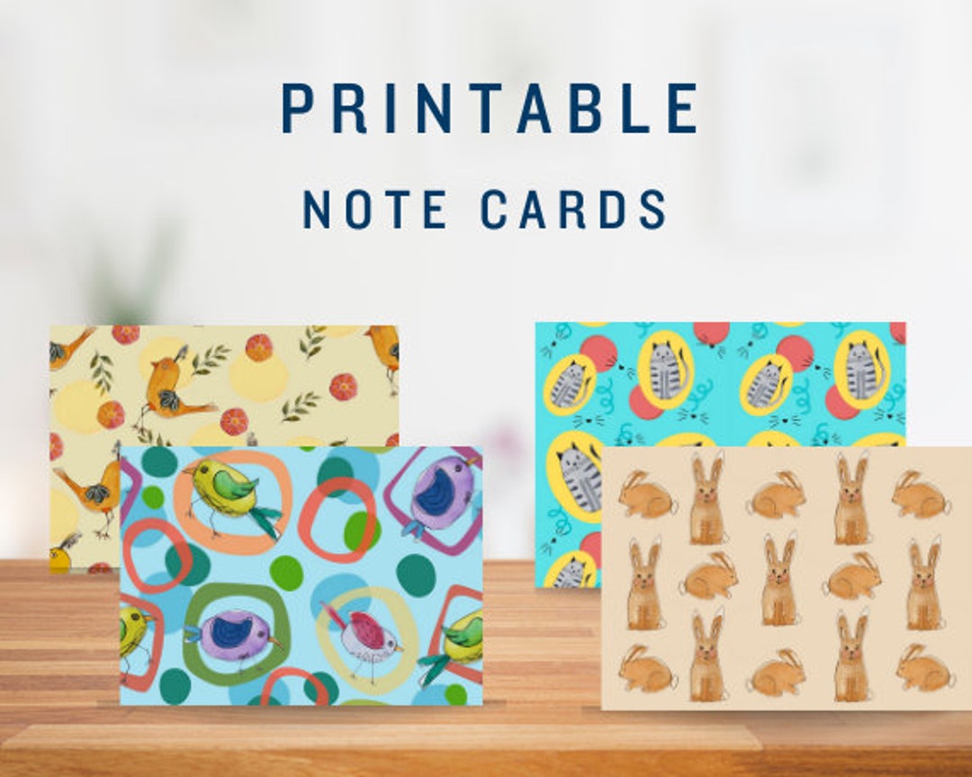 Hand Painted Design Colorful Critters Printable Digital Notecard Bundle ...