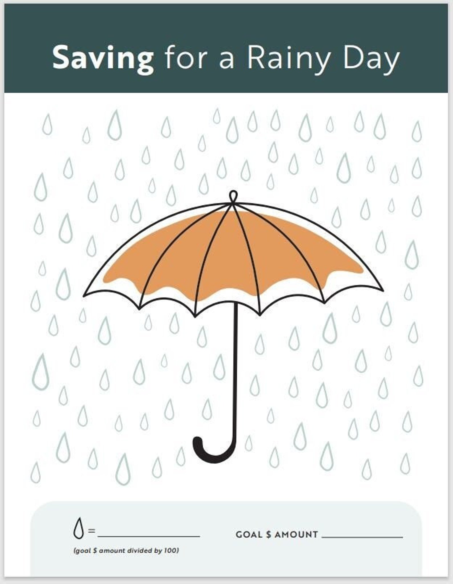 Emergency Fund Savings Tracker Printable - Savings for a Rainy Day Rain ...
