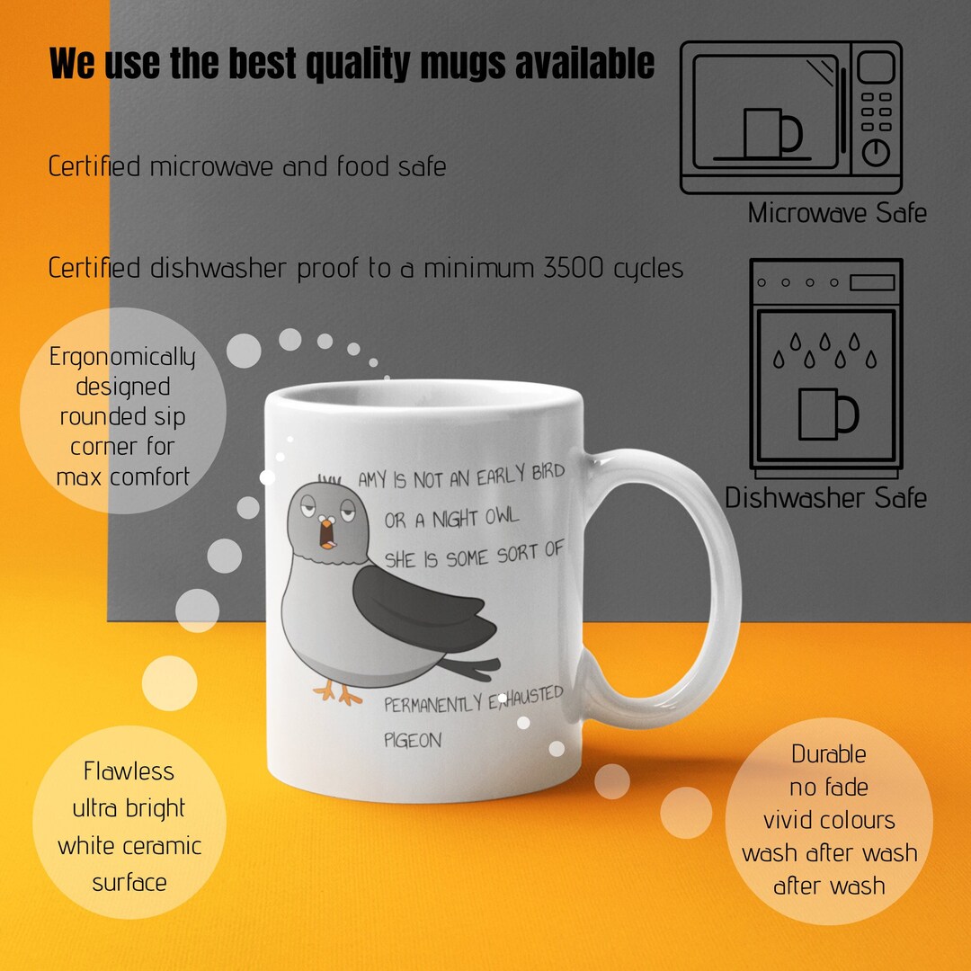 Funny Permanently Exhausted Pigeon Mug, Funny Pigeon Mug, Personalised ...