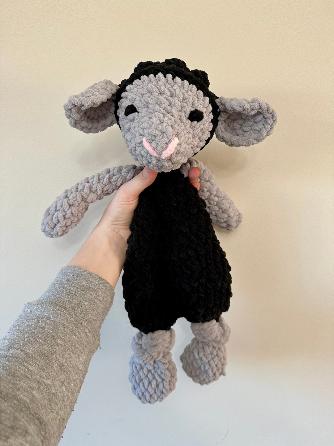 Crochet Knotted Black Lamb Sheep Snuggler - Etsy