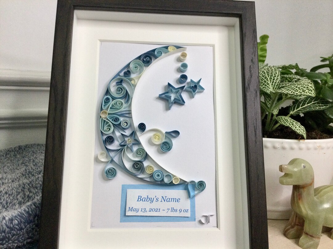 Blue Moon & Stars - Paper Quilling Art in 6x8” Shadow Box Frame ...